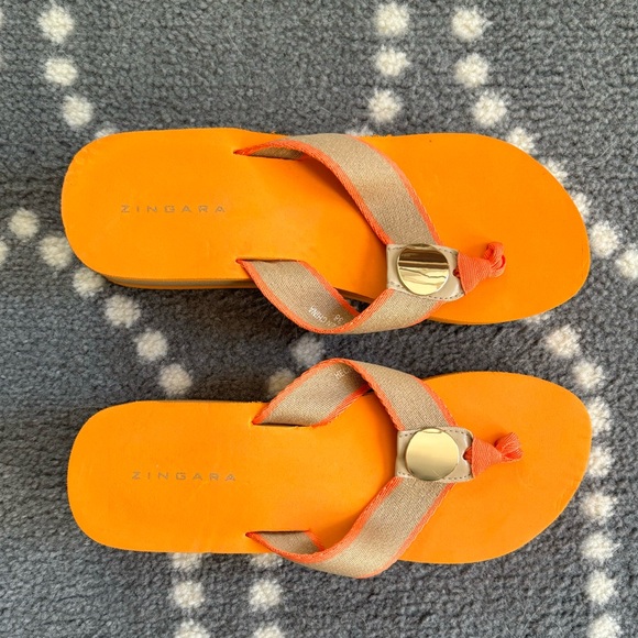 Zingara | Shoes | Zingara Gold Medallion Orange Flip Flop Sandals ...